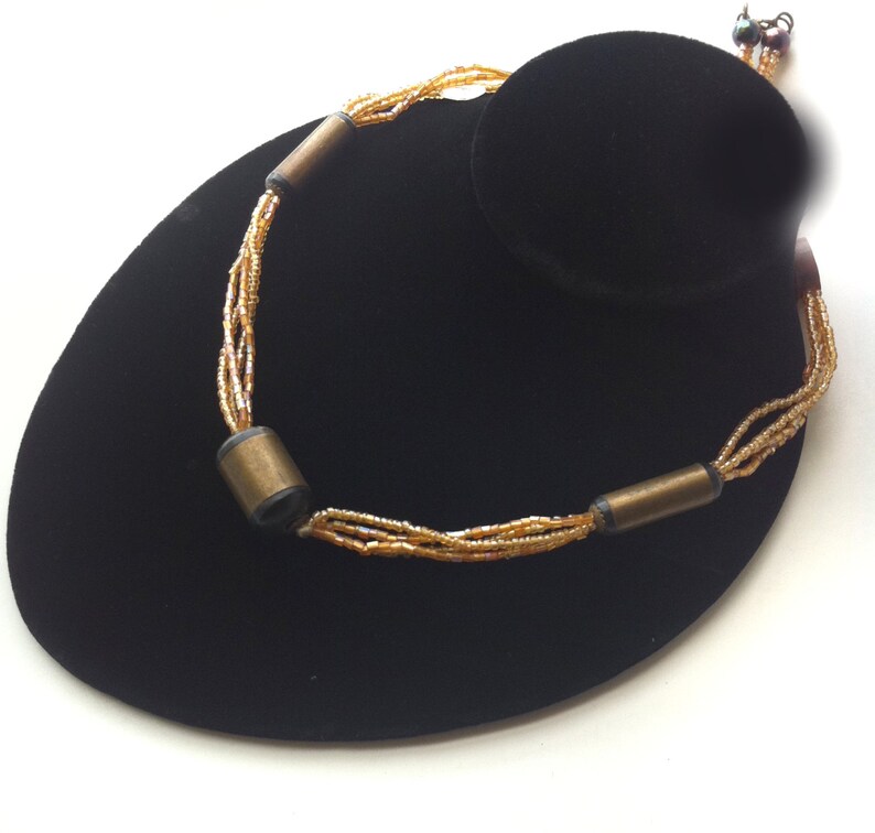 Gold Necklace Beaded Brown Necklace,string Necklace, Multistrand Indian ...