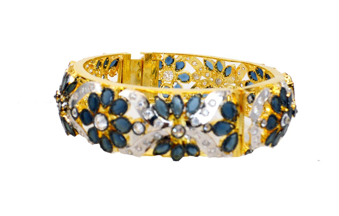 Turkish Gold Bangle Bracelet,victorian Jewelry,sapphire Rhodium Plated ...
