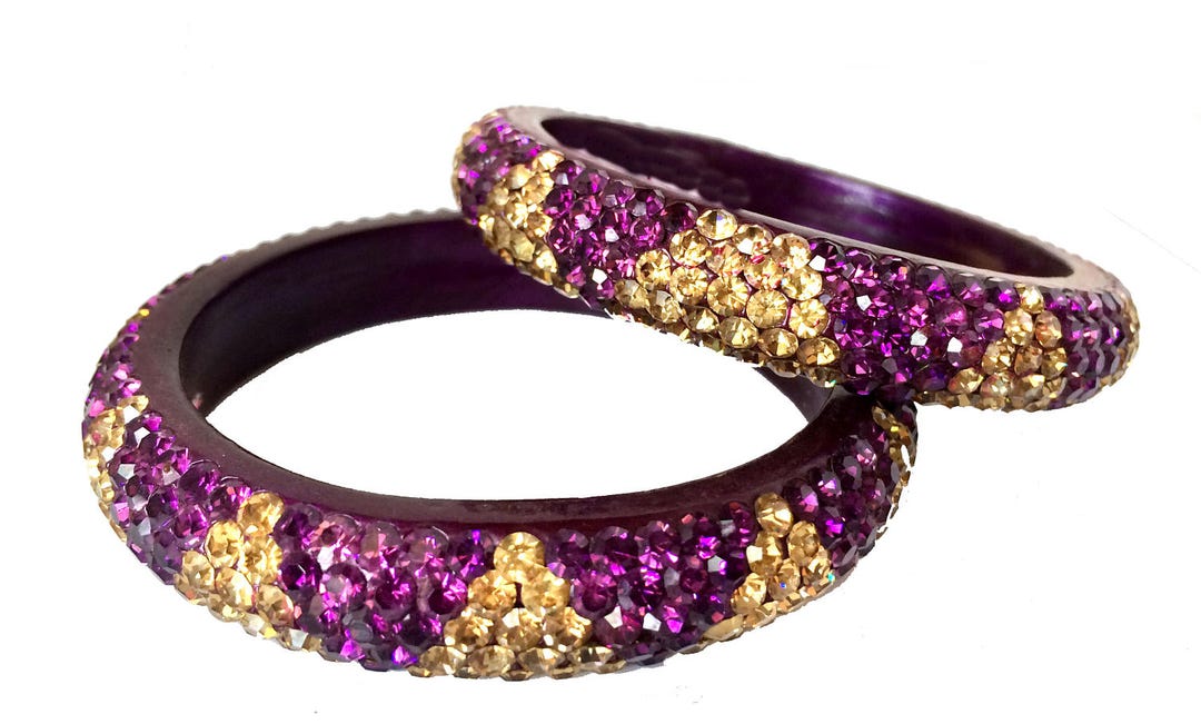 Purple Gold Bangles-crystal Bangles-stacking Bracelets-indian Bangle ...