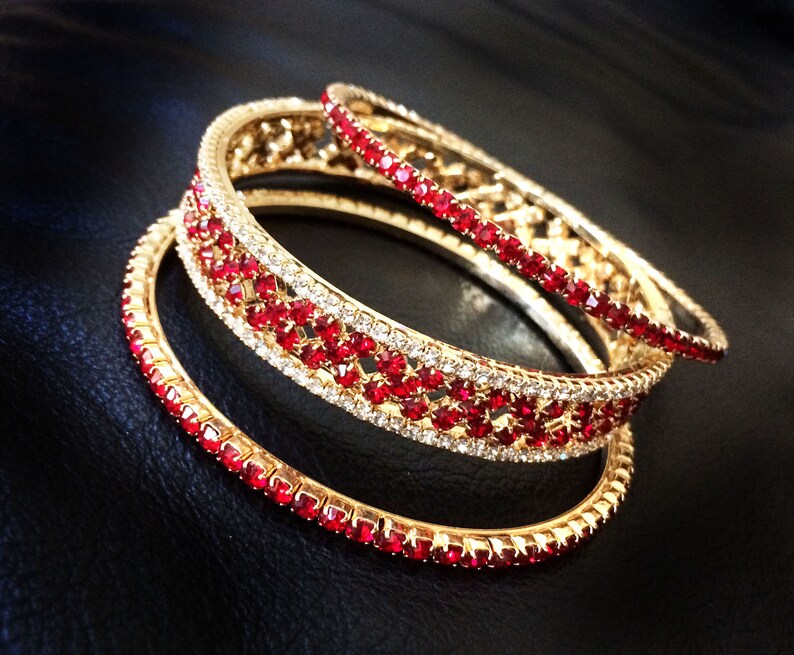 Red Bangle Set ,holiday Jewelry,bangle Stack,christmas Red Crystal ...