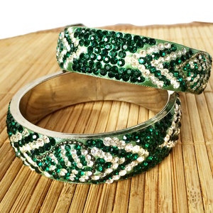 Green Indian Bangles-green Crystal Bangles-stacking Bracelets-indian ...
