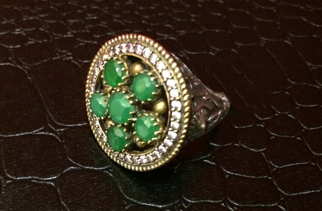 Emerald Ring,green Gemstoneturkish Ring,mid Century Antique Inspired ...