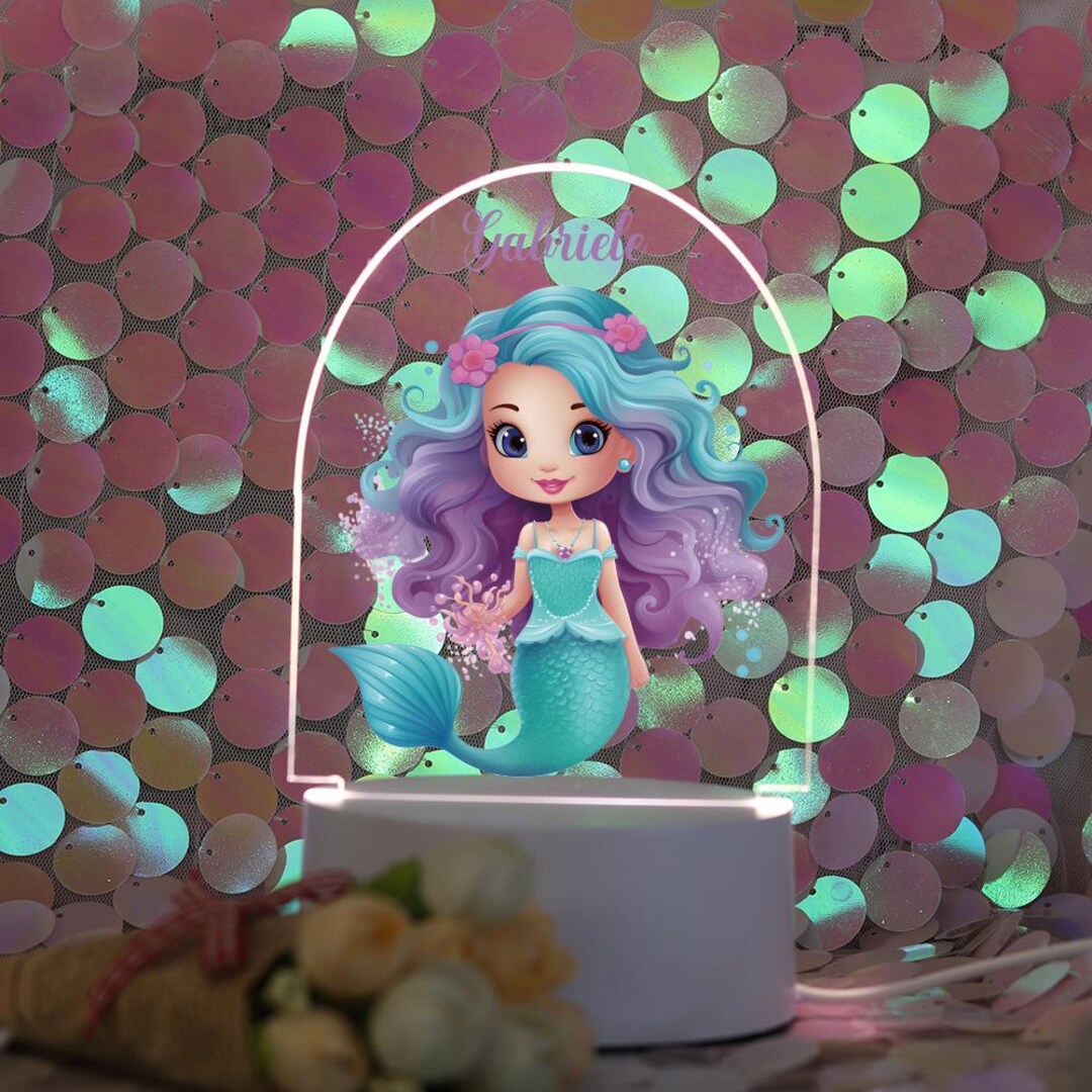 Personalised Mermaid Princess LED Night Light – Custom Name Lamp, Kids ...