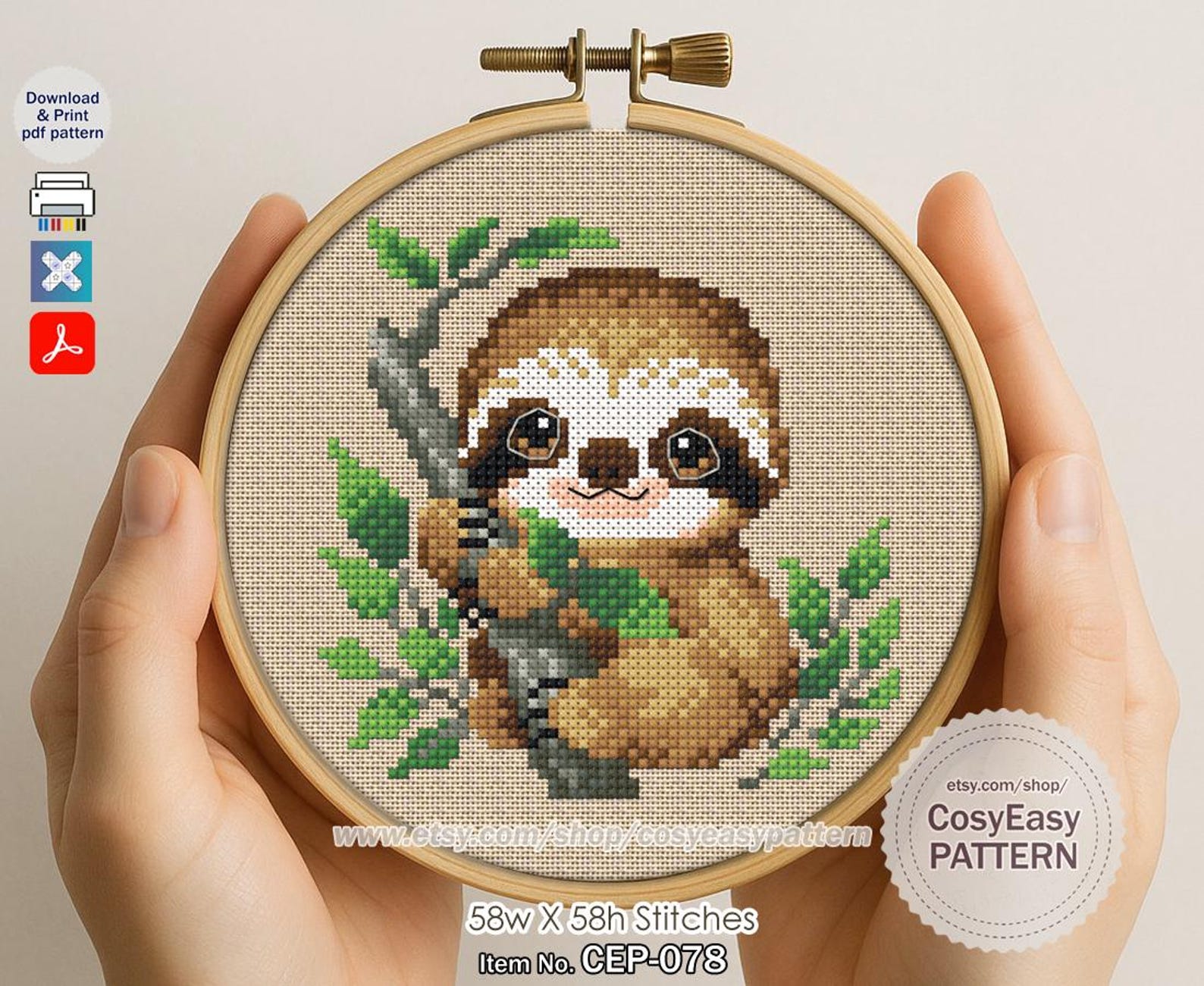 CEP-078 'baby Sloth' Cross Stitch Pattern Pdf Animal for Beginner - Etsy