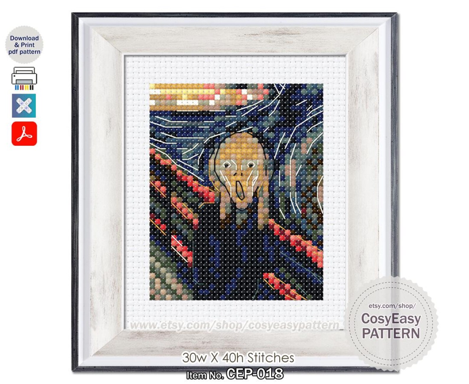 CEP-018 'the Scream by Edvard Munch' Cross Stitch Pattern Pdf Mini ...