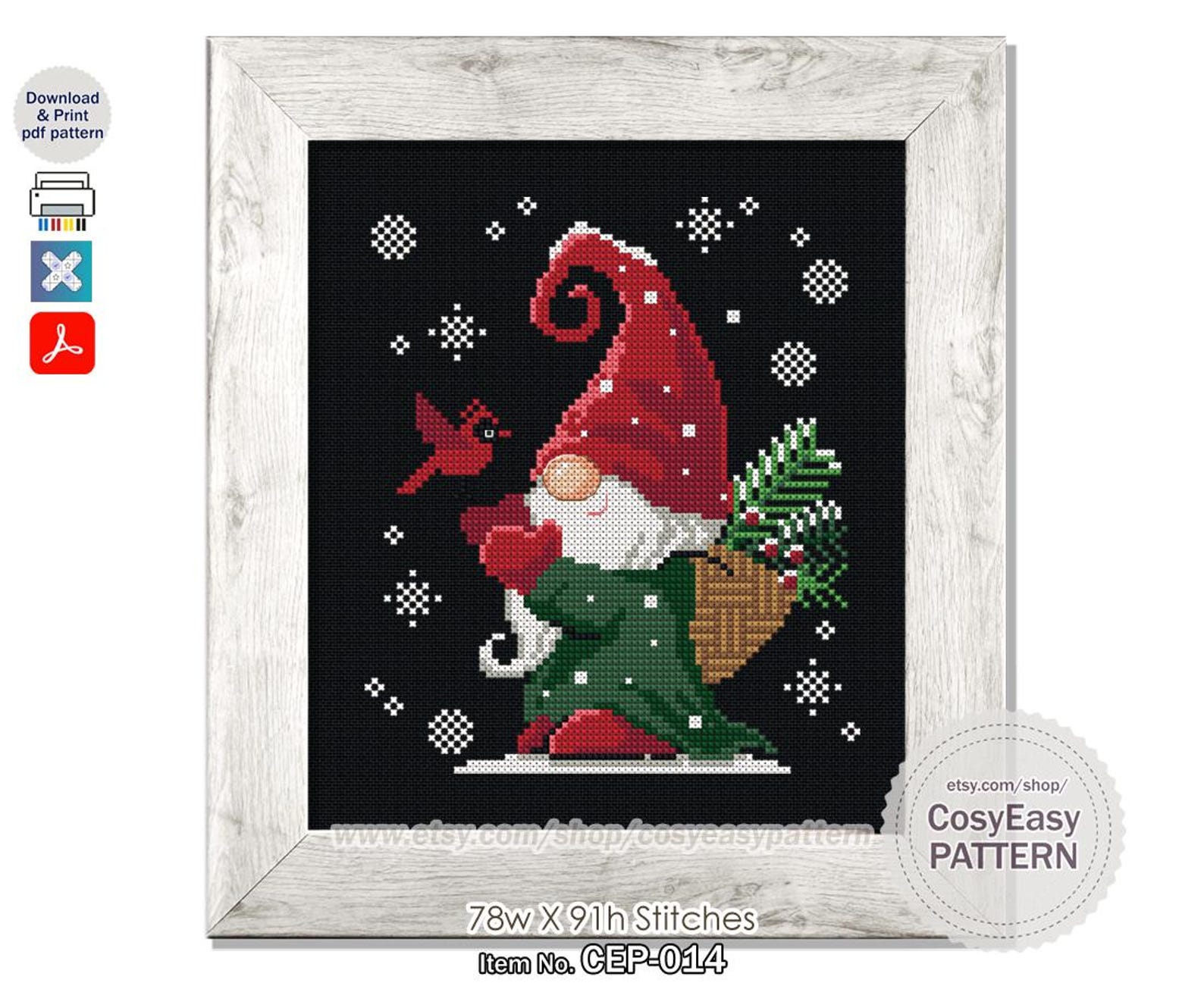 CEP-014 'christmas Gnome' Cross Stitch Pattern Pdf Fairy Elf Cardinal ...