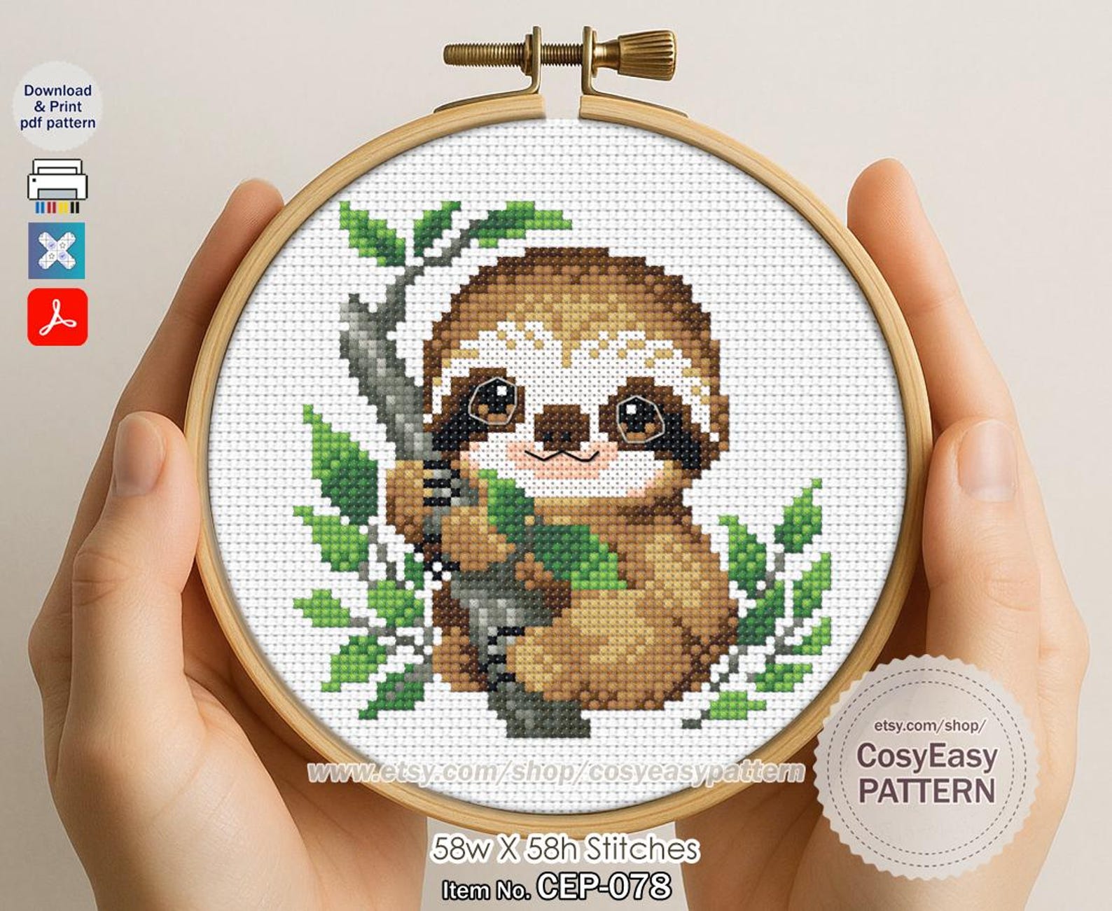 CEP-078 'baby Sloth' Cross Stitch Pattern Pdf Animal for Beginner - Etsy