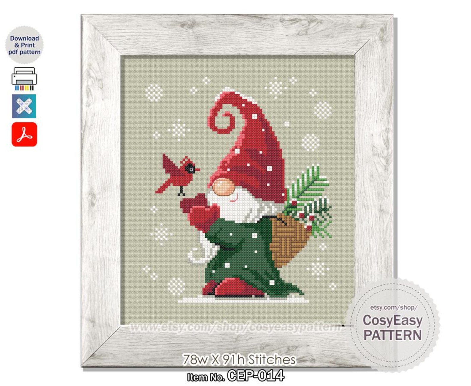 CEP-014 'christmas Gnome' Cross Stitch Pattern Pdf Fairy Elf Cardinal ...