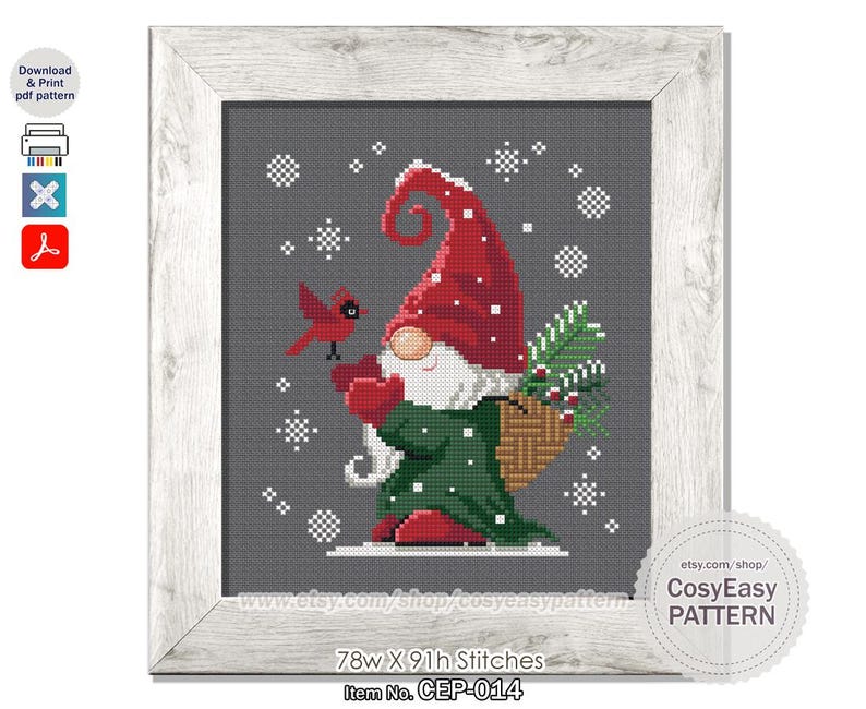 CEP-014 'christmas Gnome' Cross Stitch Pattern Pdf Fairy Elf Cardinal ...