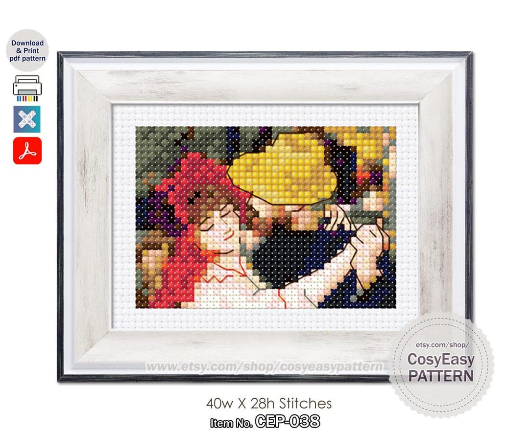 CEP-038 'dance at Bougival by Renoir' Cross Stitch Pattern Pdf Mini Masterpiece Masterwork ...