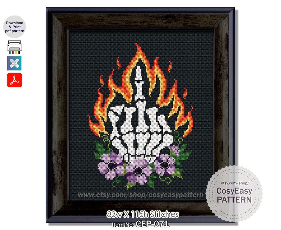 CEP-071 'the Fire Bone' Cross Stitch Pattern Pdf Skeleton F*ck Finger ...