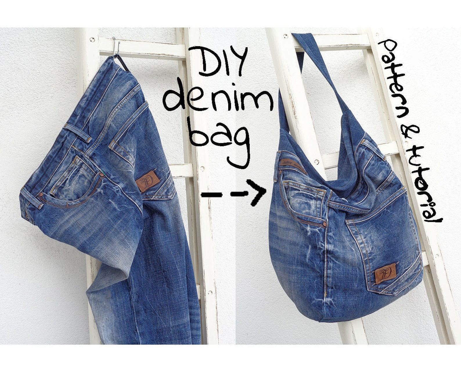 DIY Denim Bag Sewing Pattern Slouchy Zipper Bag 2 Sizes Bag | Etsy