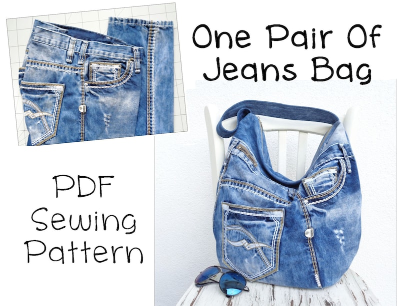 One Pair of Jeans Bag Sewing Pattern, Slouchy Zipper Bag DIY, 2 Sizes ...