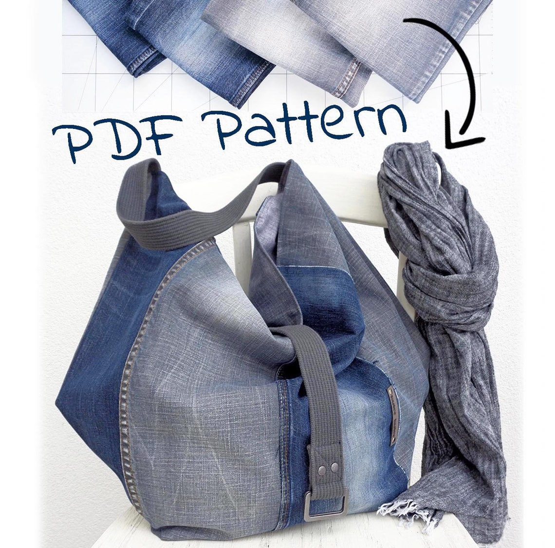 Sewing Pattern to Make Slouchy Oversized Denim Bag, Jeans Handbag ...