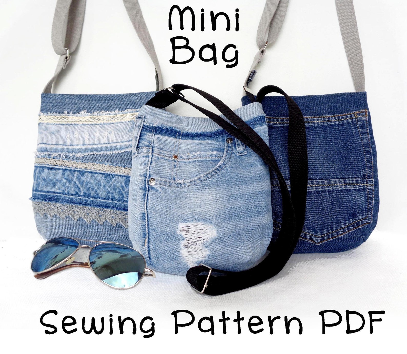 Sewing Tutorial, Printable Pattern to Make Mini Bag, Small Denim Bag ...