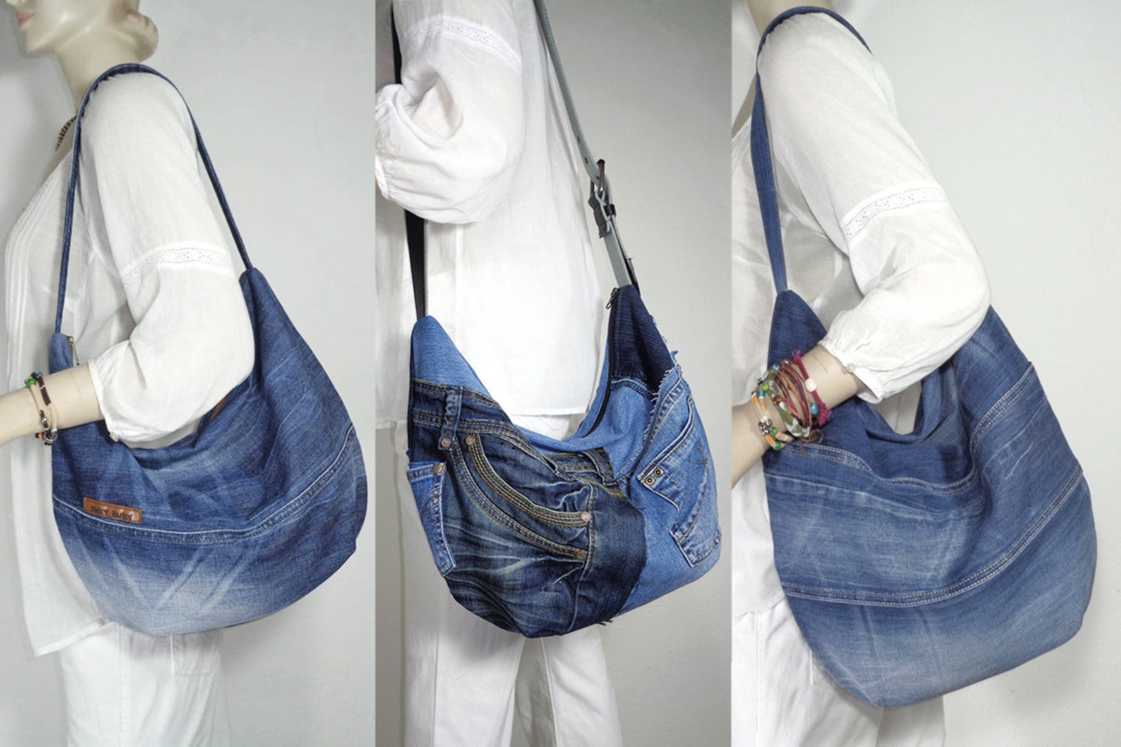 DIY Zipped Hobo Bag Sewing Pattern, Slouchy Denim Bag, 2 Sizes, 3 ...