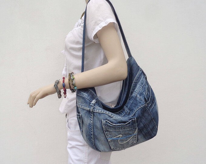 Slouchy Hobo Bag Handbag Purse Recycled Upcycled Denim - Etsy