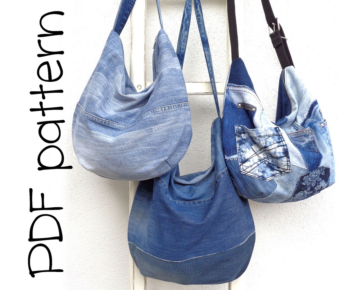 DIY Zipped Hobo Bag Sewing Pattern Slouchy Denim Bag 2 - Etsy Canada