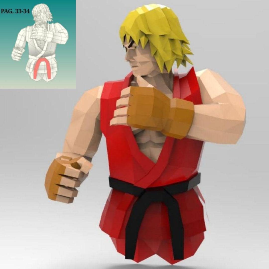 Street Fighter Ken Papercraft Template, 3D Fighter Model PDF, DIY ...