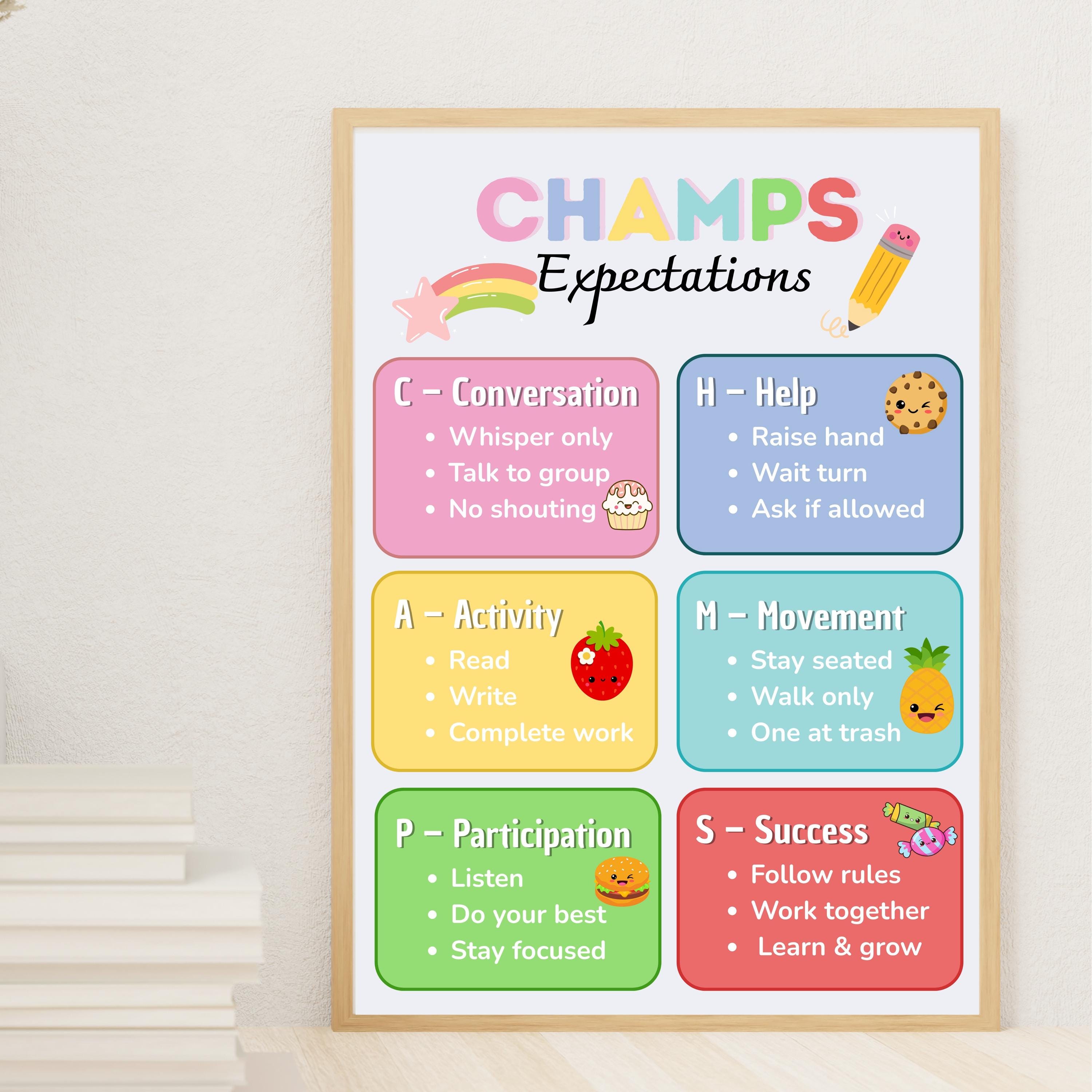 CHAMPS Classroom Rules Poster Bundle: Pastel Kawaii Decor (PDF & PNG ...