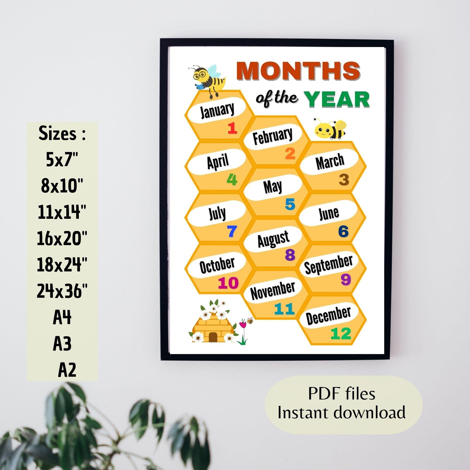 Bee Theme Months of the Year Poster: Kids Classroom Printable (PDF ...