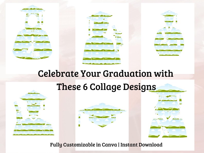 Graduation Photo Collage Template | 6 Editable Templates Bundle | Class ...
