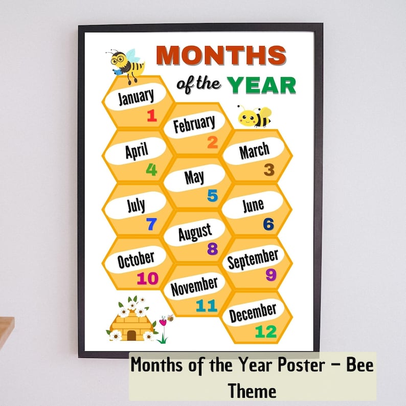 Bee Theme Months of the Year Poster: Kids Classroom Printable (PDF ...