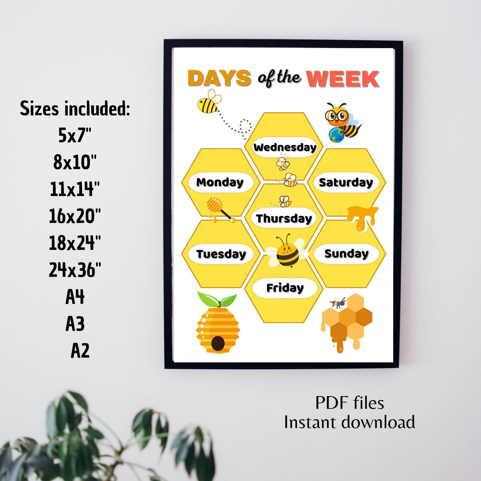Bee Days of the Week Poster: Honeycomb Classroom Decor (PDF Download ...