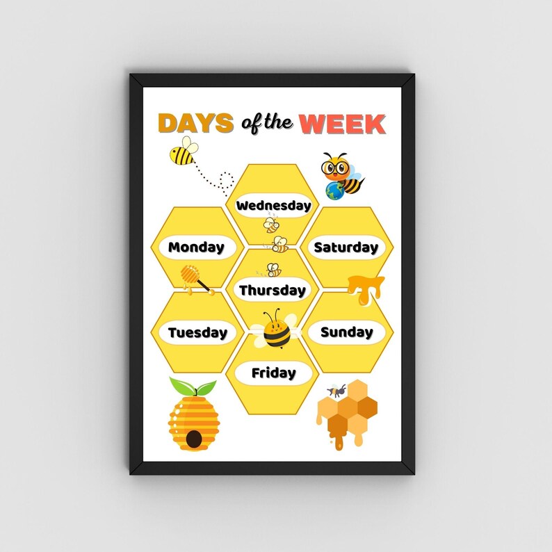 Bee Days of the Week Poster: Honeycomb Classroom Decor (PDF Download ...