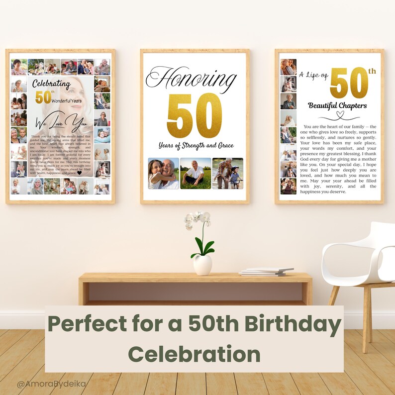 50th Birthday Photo Collage Template: Golden Milestone Gift (canva ...