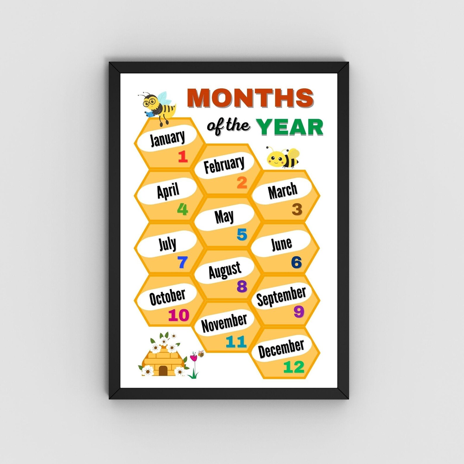 Bee Theme Months of the Year Poster: Kids Classroom Printable (PDF ...