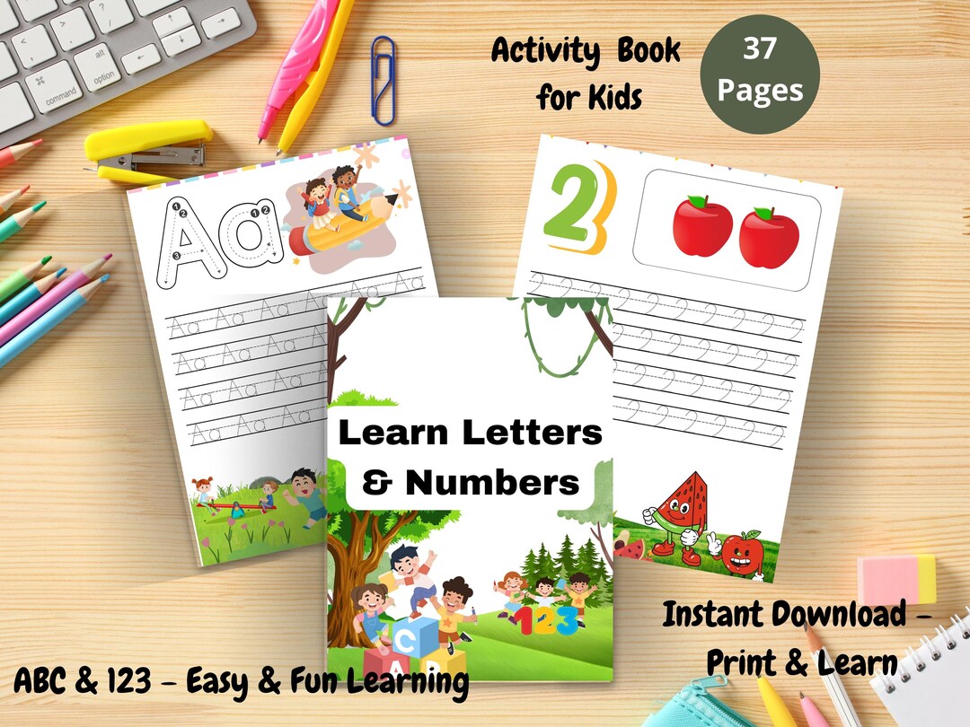Learn Letters & Numbers, Tracing Workbook, Preschool Activity, Toddler ...