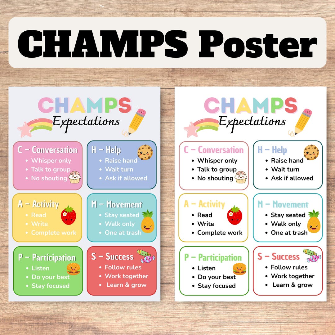 CHAMPS Classroom Rules Poster Bundle: Pastel Kawaii Decor (PDF & PNG ...