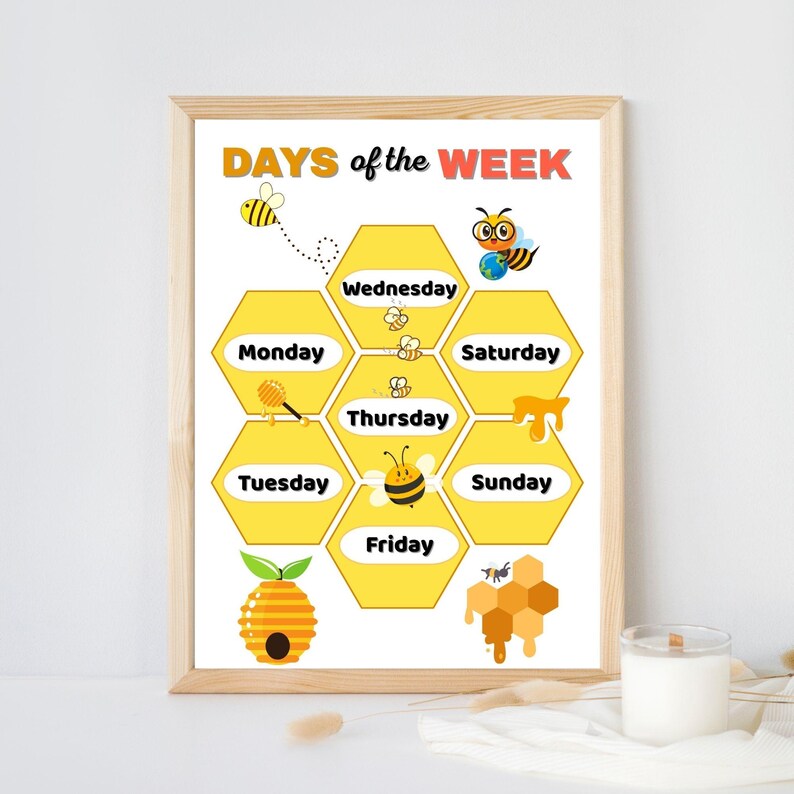 Bee Days of the Week Poster: Honeycomb Classroom Decor (PDF Download ...
