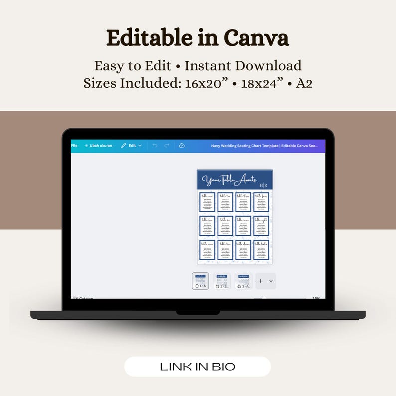 Navy Wedding Seating Chart Template | Editable Canva Seating Plan ...