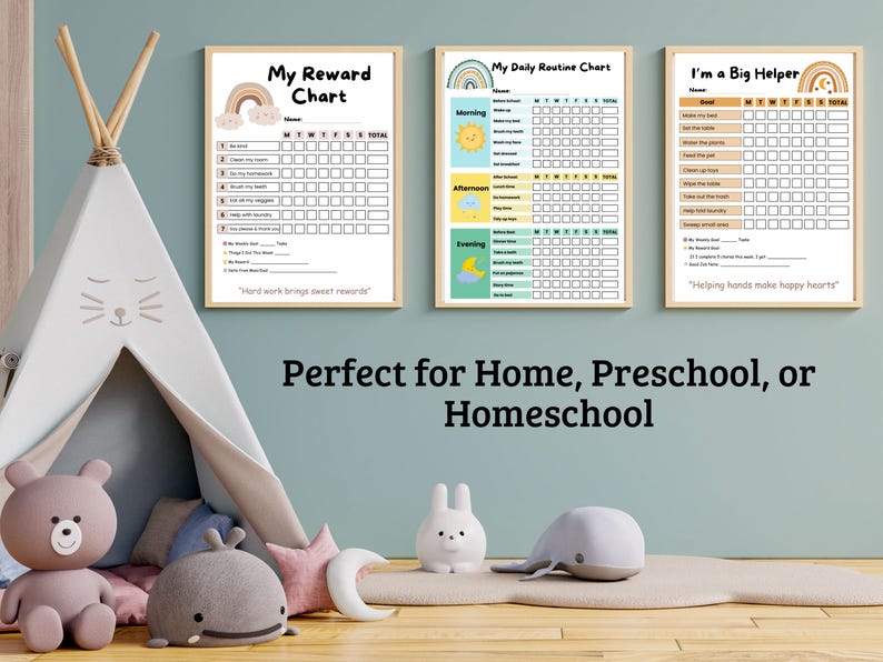 Kids Reward Chart Printable | Daily Routine, Chores-goal Tracker ...