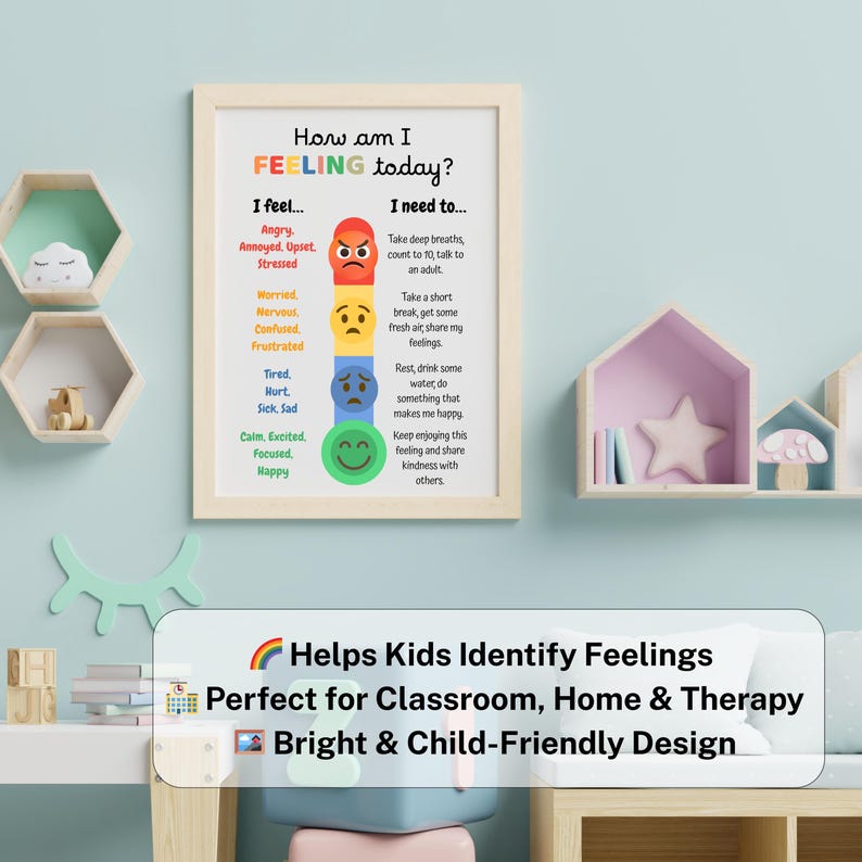 Kids Feelings Chart Poster: Classroom Emotions Check-in (PDF & JPG ...