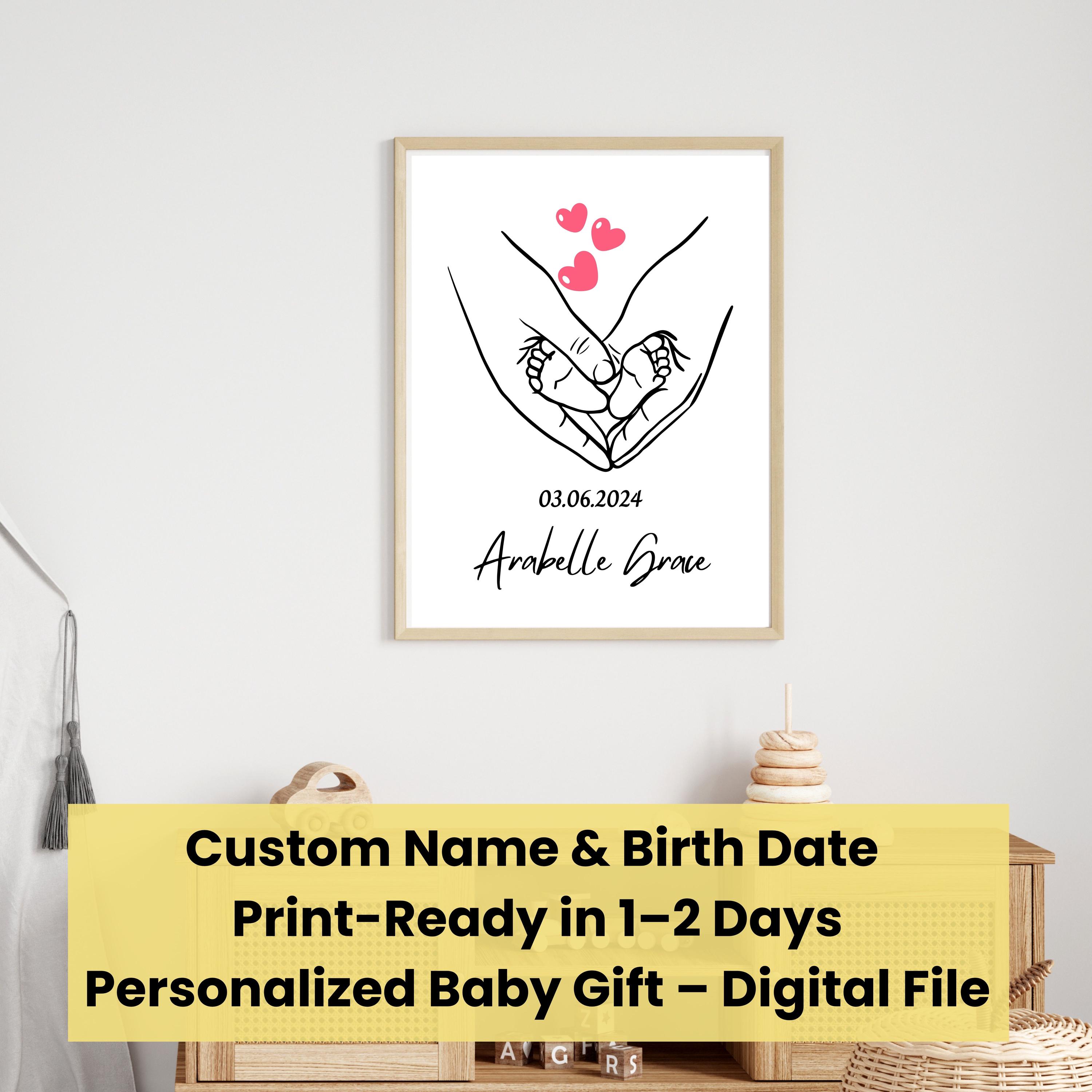 Custom Baby Name & Birth Date Print | Personalized Baby Feet Wall Art ...