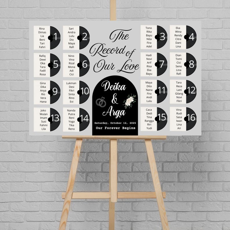 Vinyl Record Wedding Seating Chart & Table Numbers (digital Download ...