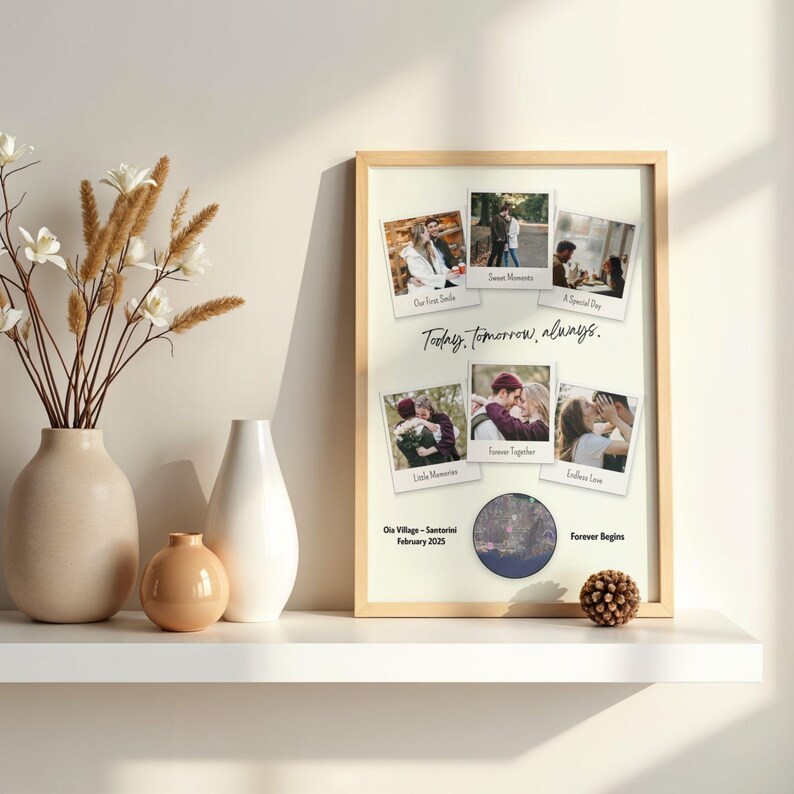 Romantic Map Photo Collage Template | Couple Memory Art (canva Editable ...