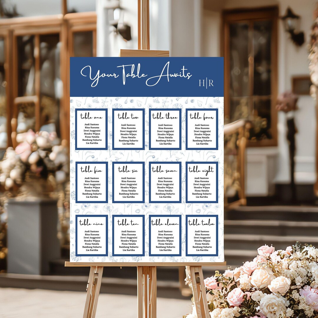 Navy Wedding Seating Chart Template | Editable Canva Seating Plan ...