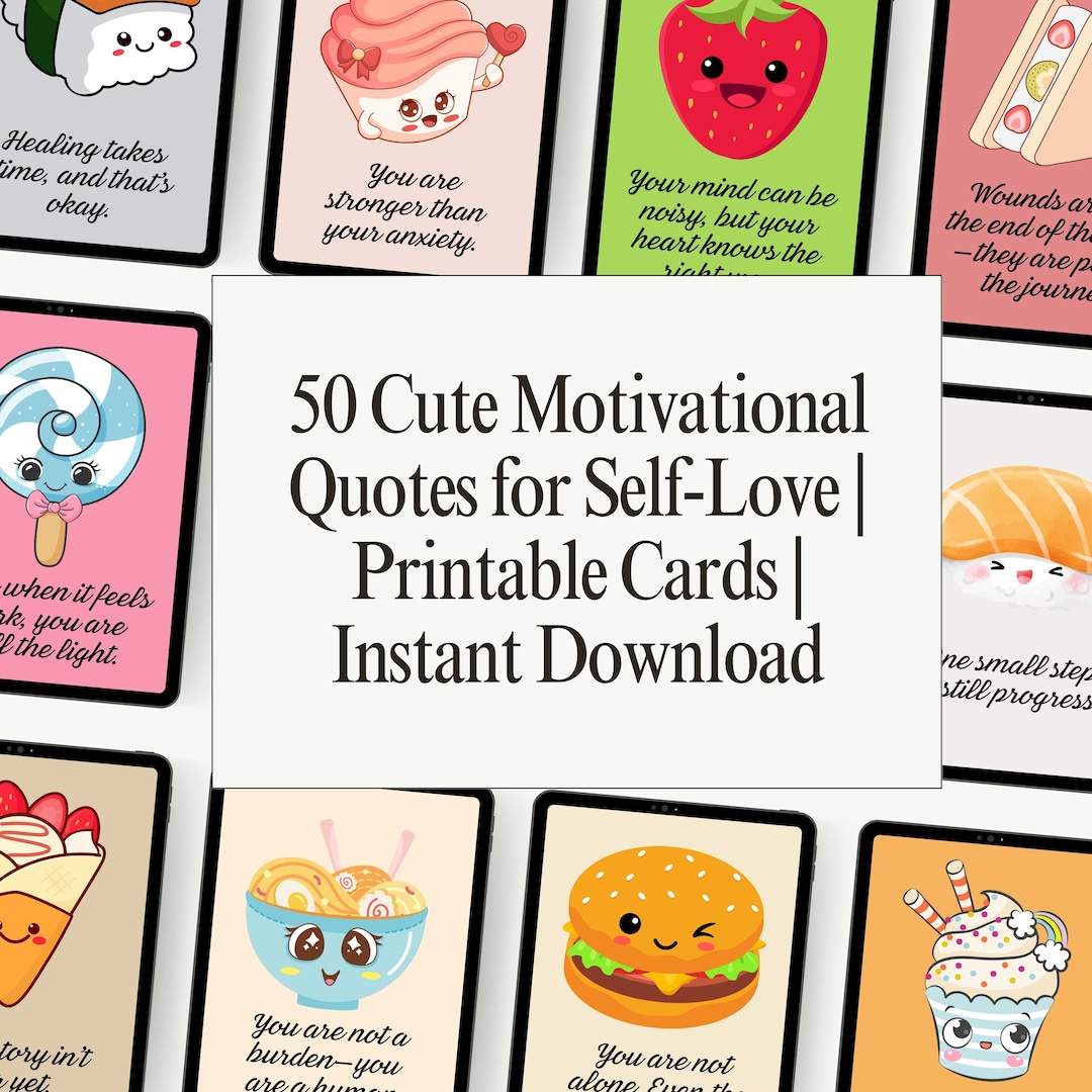 Kawaii Food Affirmation Cards – 50 Cute Motivational Quotes for Self ...
