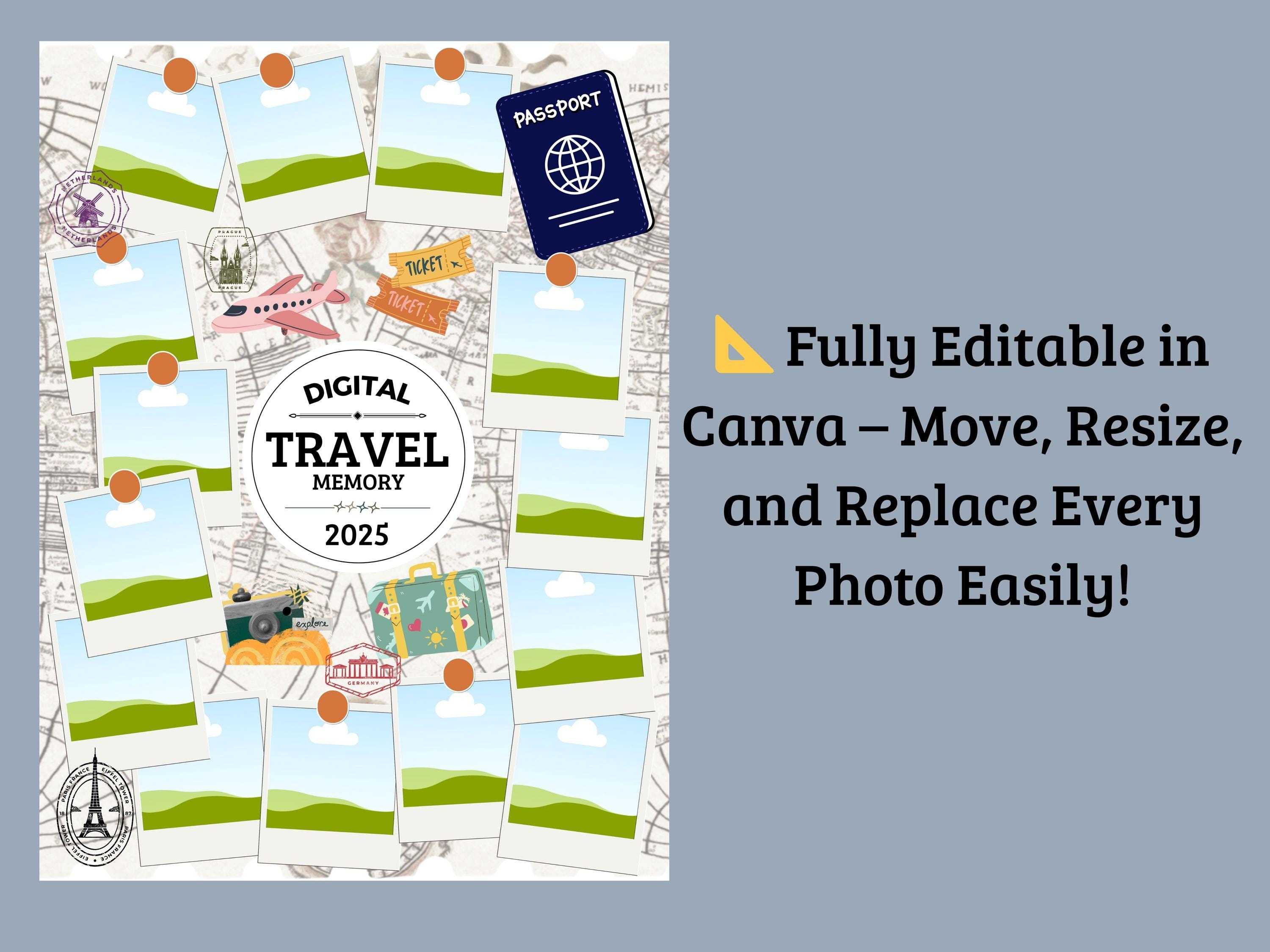 Travel Photo Collage Template: Editable Vacation Keepsake (digital ...