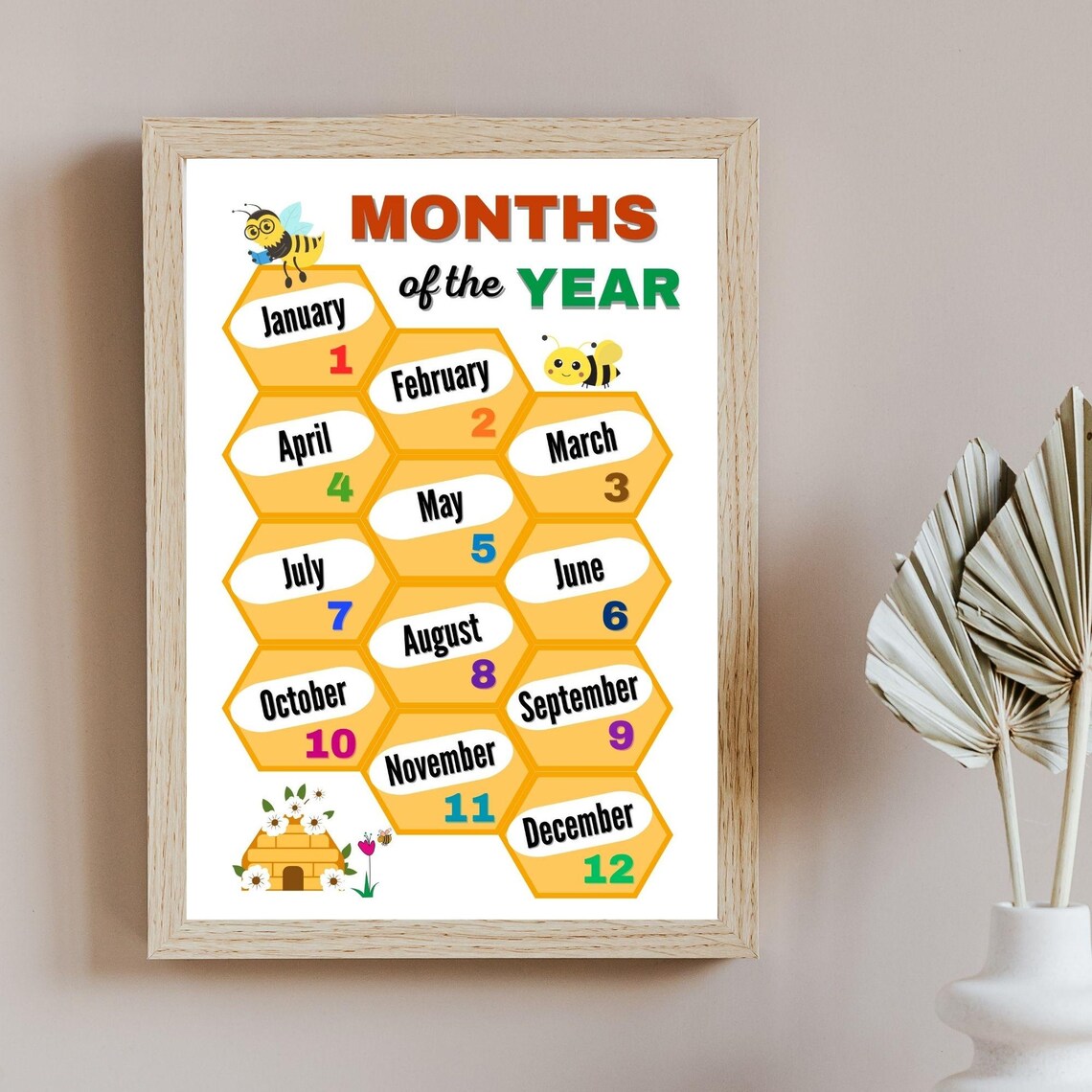 Bee Theme Months of the Year Poster: Kids Classroom Printable (PDF ...