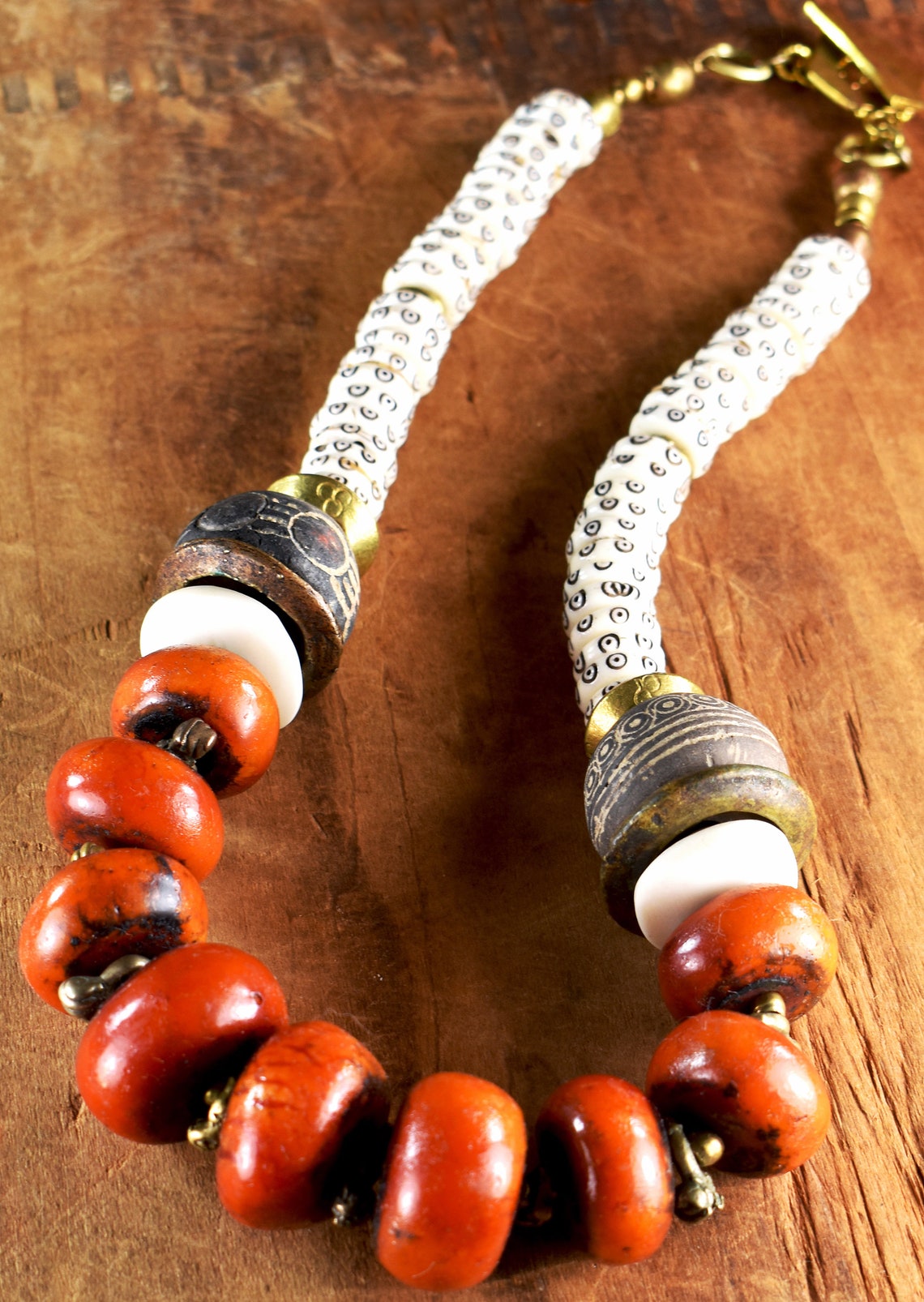 Chunky African Copal Tribal Necklace: Djenne Clay Bone and Brass - Etsy