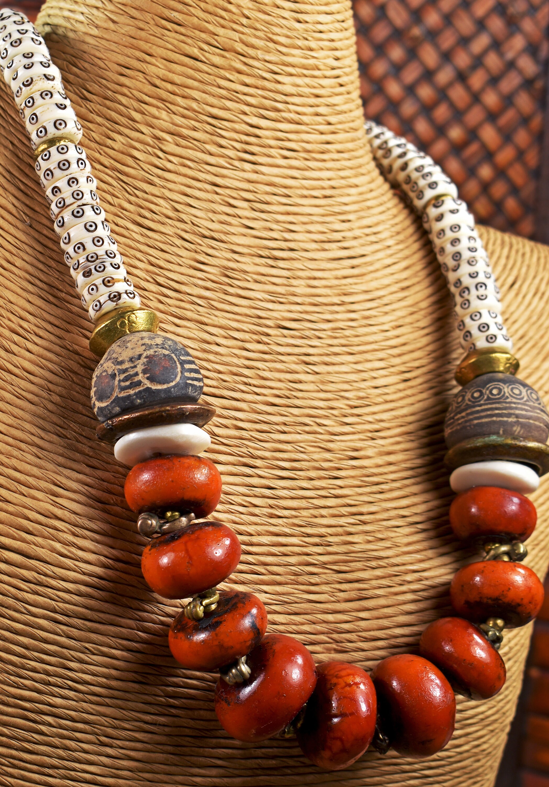 Chunky African Copal Tribal Necklace: Djenne Clay Bone and Brass - Etsy