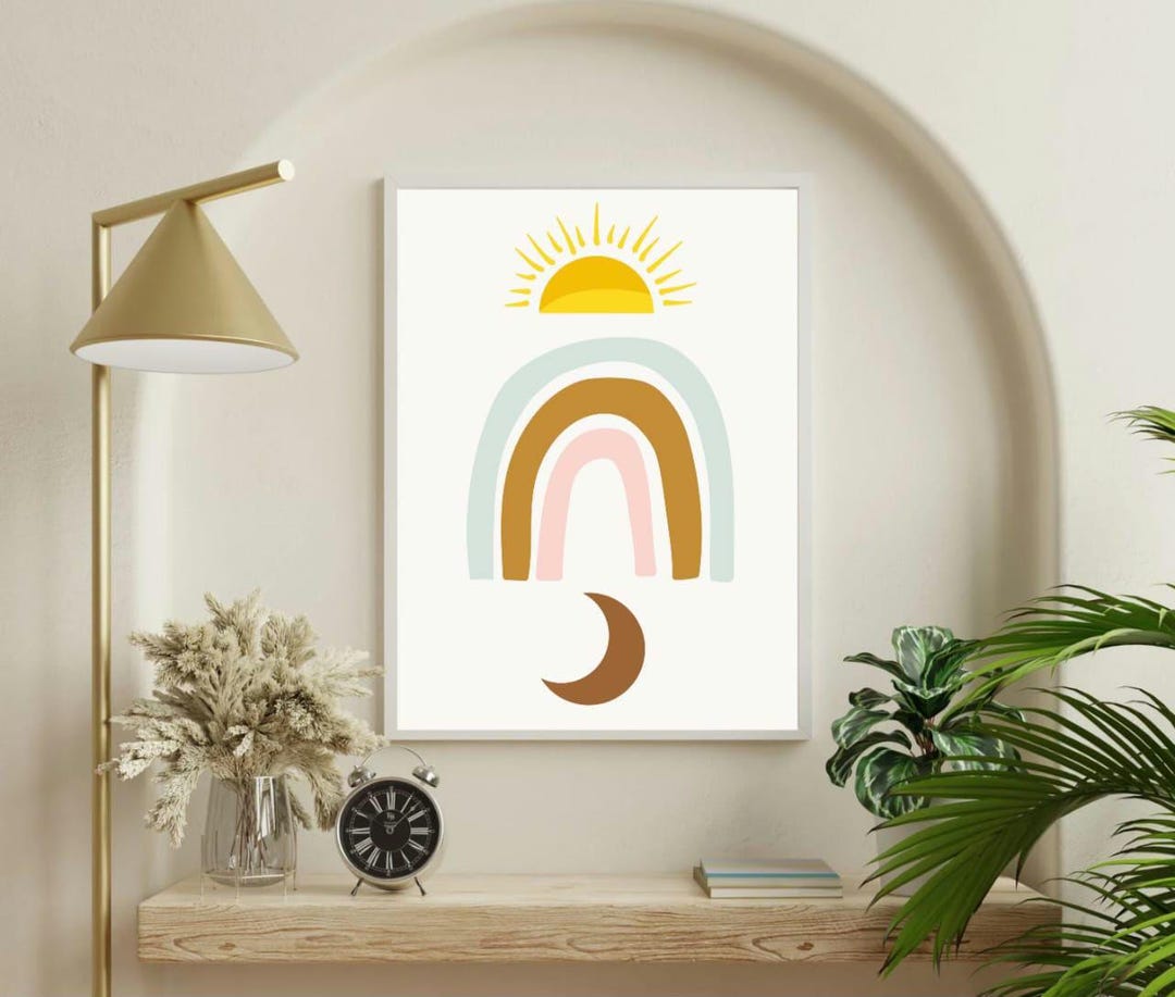 Boho Sun and Moon Wall Art Printable | Rambo Rainbow Aesthetic ...