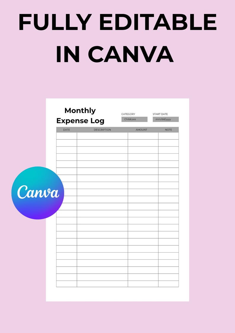 Monthly Expense Log Printable A4 | Budget Tracker PDF | Finance Planner ...