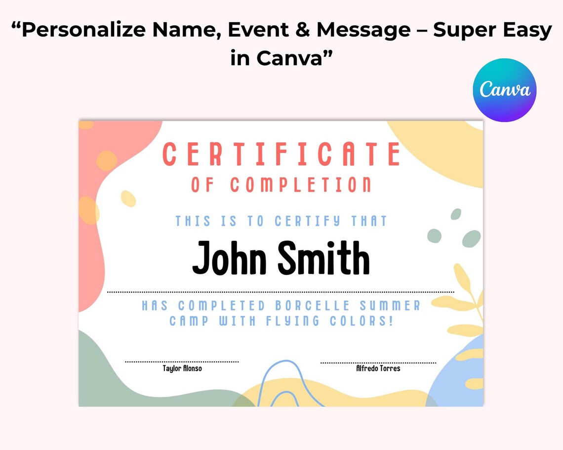 Editable Kids Certificate of Completion | Canva Template + JPG | Summer ...