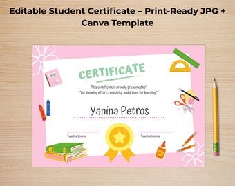 Editable Student Certificate | Creativity & Effort Award Canva Template ...